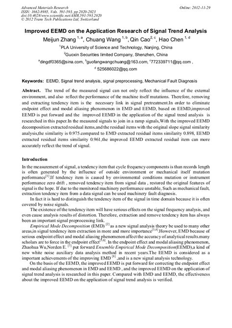 Improved Eemd On The Application Research Of Signal Trend Analysis
