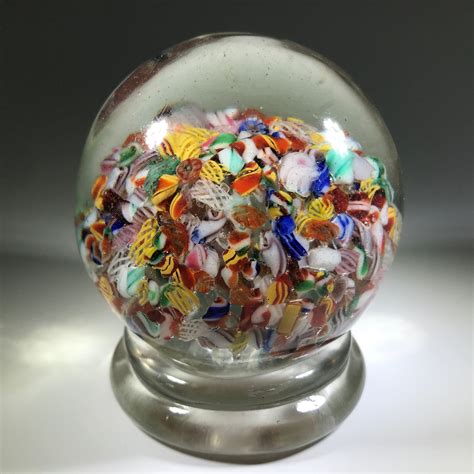 Early Chinese Art Glass Paperweight Rare Footed End Of Day Millefiori