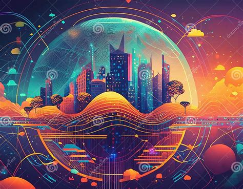 Abstract Digital World Illustration With Interconnected Nodes And