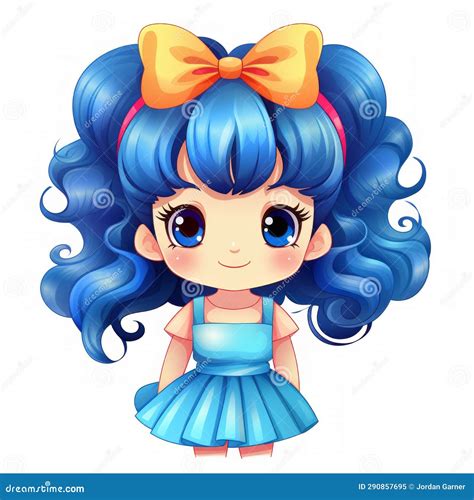 A Cartoon Girl With Blue Hair Wearing A Blue Dress Stock Illustration