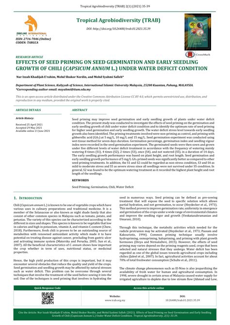 Pdf Effects Of Seed Priming On Seed Germination And Early Seedling