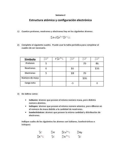 Semana 12 Ejercicios De Estructura Atómica Y Ce Pdf Átomos