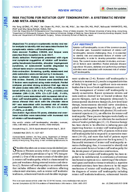 Pdf Risk Factors For Rotator Cuff Tendinopathy A Systematic Review
