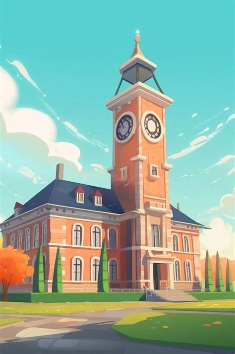 Ai数字艺术简洁手绘学校教学楼建筑插画 众图网