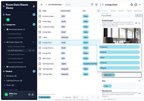 Room Data Sheets Software