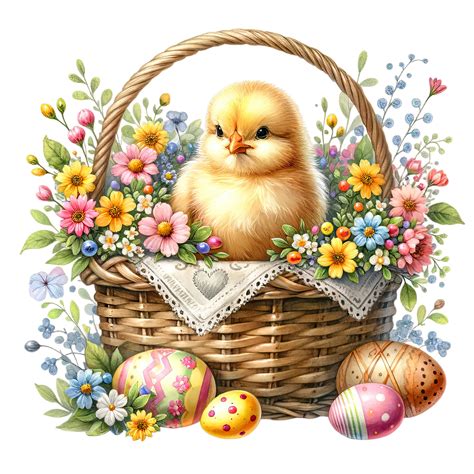 Watercolor Easter Chick Clipart Cute Easter Chick Chick With Flowers