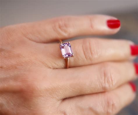 Emerald Cut Amethyst Ring Rose Gold Amethyst Engagement Ring Etsy