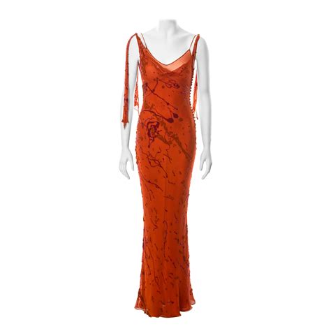 John Galliano Orange Bias Cut Silk Devoré Paint Splatter Dress Fw 2000 For Sale At 1stdibs