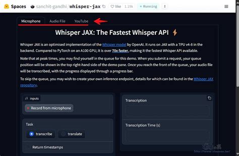 Whisper Jax 免費高速轉錄音訊檔、youtube 影片產生逐字稿