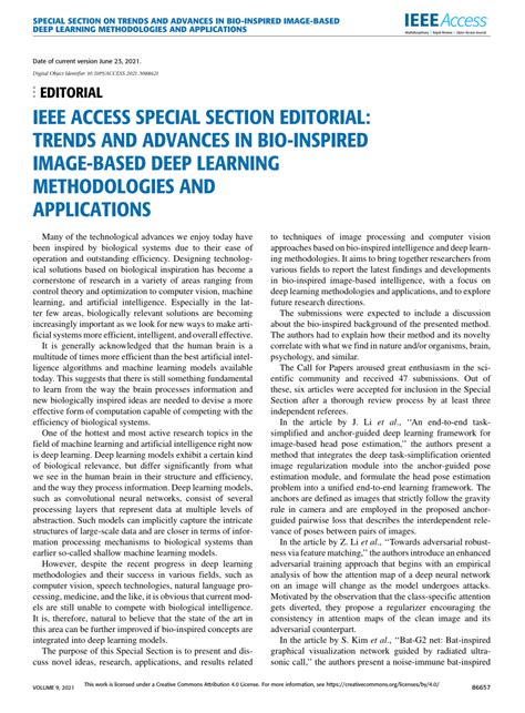 PDF IEEE Access Special Section Editorial Trends And Advances In Bio Inspired Image Based