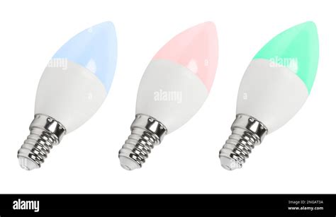 Three LED Light Bulb Isolated On White Background Energy Super Saving Electric Lamp Stock Photo