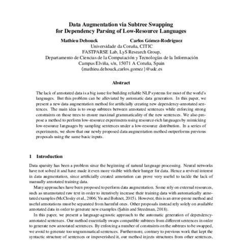 Data Augmentation Via Subtree Swapping For Dependency Parsing Of Low Resource Languages Acl