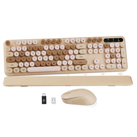 Wireless Keyboard And Mouse Combo Round Keycaps Full Size Retro Typewriter Keyboard With