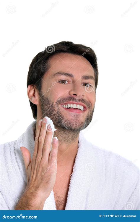 Man Shaving Off His Beard Stock Image Image Of Creamed 21370143