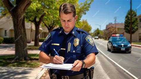 Police Officer Writing Ticket Uniformed Law Enforcement Traffic Citation Premium Ai Generated