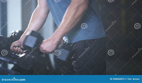 Happy Strong Man Arm Exercise Or Dumbbell Rack Row Of Weights