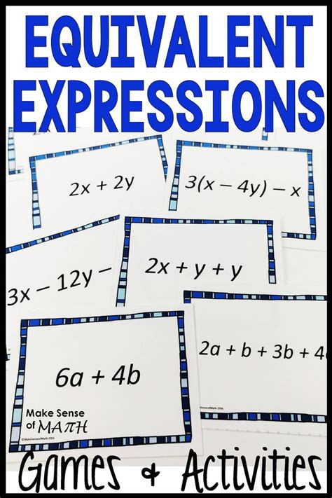 Simplifying Algebraic Expressions Task Cards Activities Equivalent Expressions Middle School