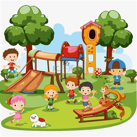 户外玩耍剪贴画孩子们在公园玩耍插画卡通 向量素材图片免费下载 千库网