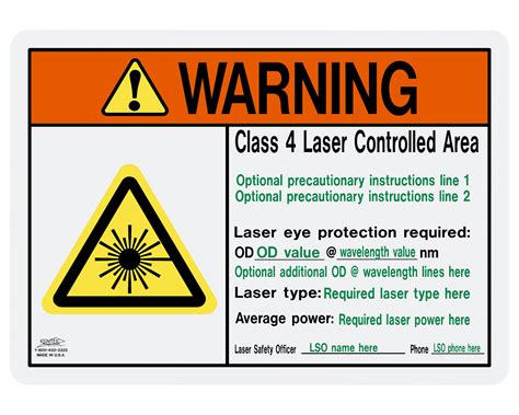 Class 4 Warning Label Laser Controlled Area Custom
