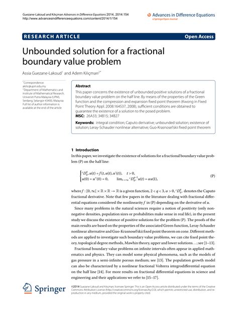 Pdf Unbounded Solution For A Fractional Boundary Value Problem