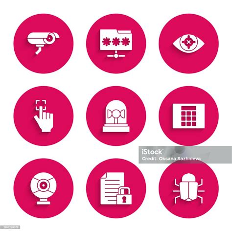 Set Flasher Siren Document And Lock System Bug Password Protection Security Camera Fingerprint