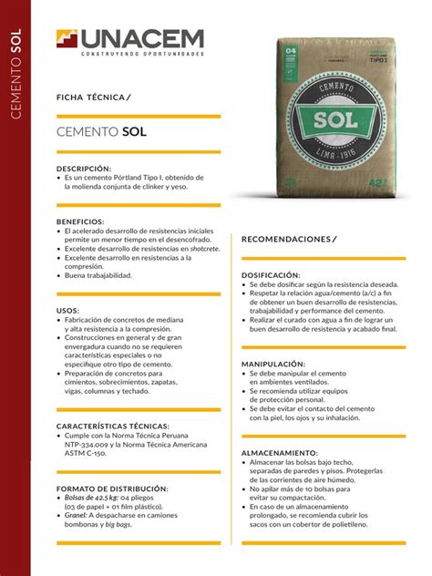 Ficha Cemento Sol Pdf Cemento Ingeniería De Edificación