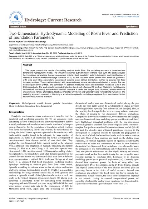Pdf Two Dimensional Hydrodynamic Modelling Of Koshi River And Prediction Of Inundation Parameters