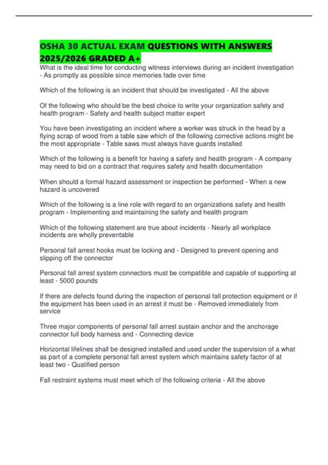 Osha 30 Study Guide Exam Evaluation Questions With Answers 20252026