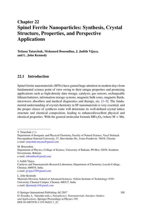 Pdf Spinel Ferrite Nanoparticles Synthesis Crystal Structure Properties And Perspective