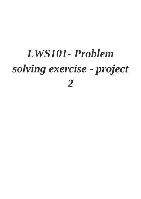 Lws Problem Solving Exercise Project
