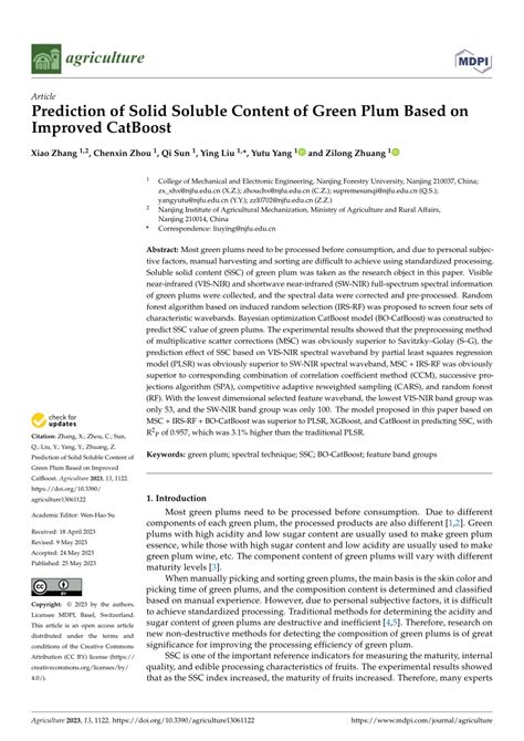 Pdf Prediction Of Solid Soluble Content Of Green Plum Based On Improved Catboost
