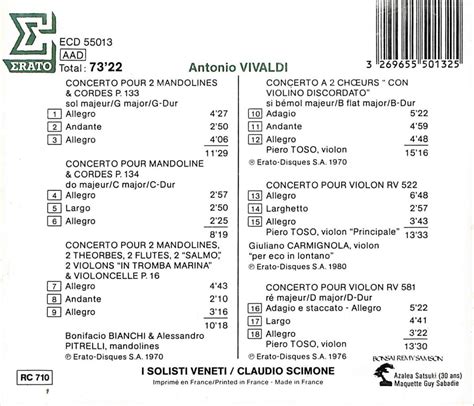 Vivaldi Concertos Pour Mandolines Rv 532 425 558 Concertos Pour