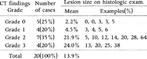 Comparison Of CT Grades And Lesion Sizes On Histological Examination Download Scientific Diagram