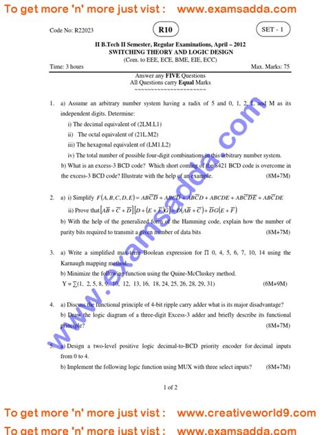Ii Btech Ii Semester Regular Examinations April 2012 Switching