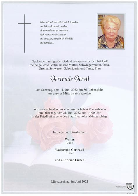 Gertrude Gerstl • Bestattung Mürzzuschlag
