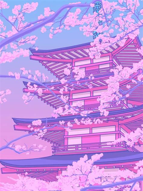 Download Pastel Japanese Aesthetic Pink Pagoda Wallpaper Wallpapers