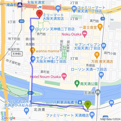 天満橋駅から天満天神繁昌亭へのルートマップ Mdata