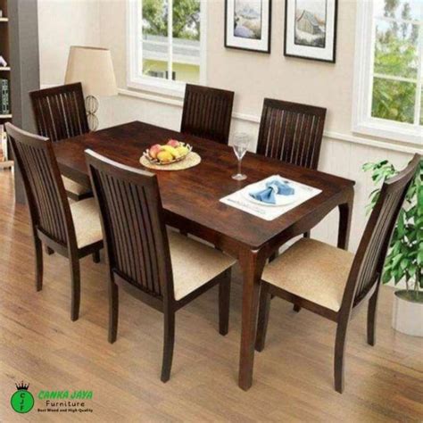 Jual CANKA Set Meja Makan Minimalis Murah 6 Kursi Table Kayu Jati Di