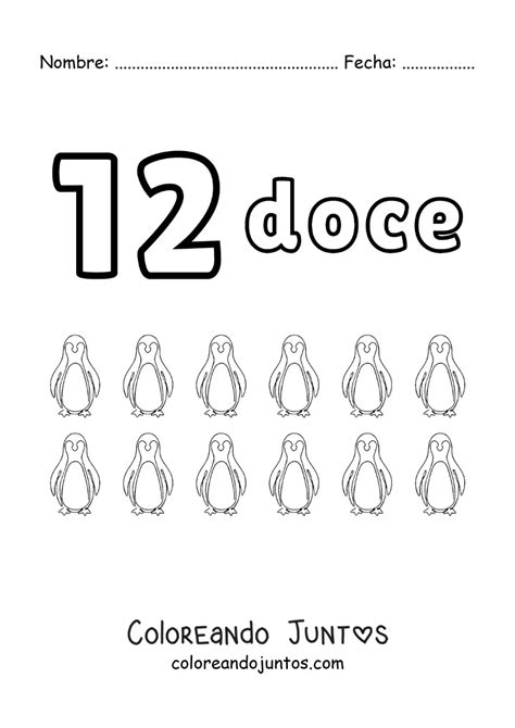 Ficha del número 12 para aprender a contar con dibujos divertidos