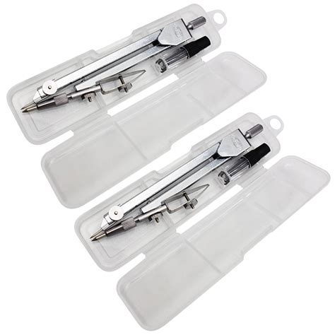2 Pcs Metal Drawing Compass Set With Plastic Handles Portable School
