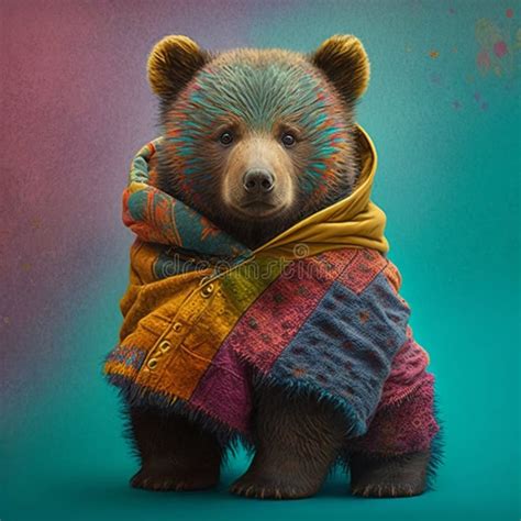 Bear Cub With Colorful Head And Outfit Ai Generated Stock Illustration