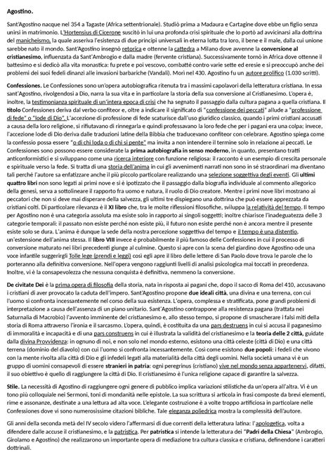 Riassunto Completo Su Santagostino Dispense Di Latino Docsity