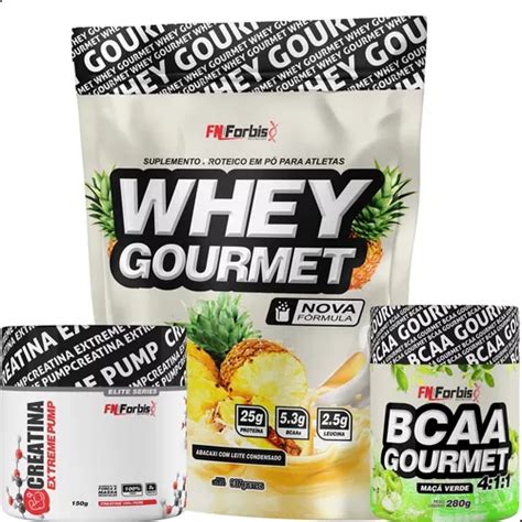 Kit Whey Gourmet Sabor Abacaxi Creatina Extrene Pump Bcaa Gourmet Maçã