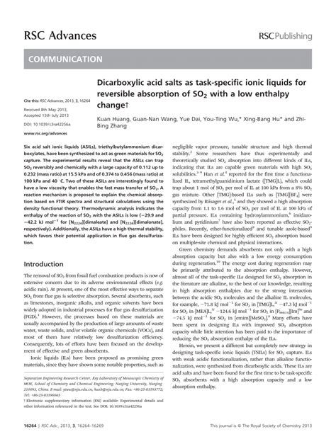 Pdf Dicarboxylic Acid Salts As Task Specific Ionic Liquids For