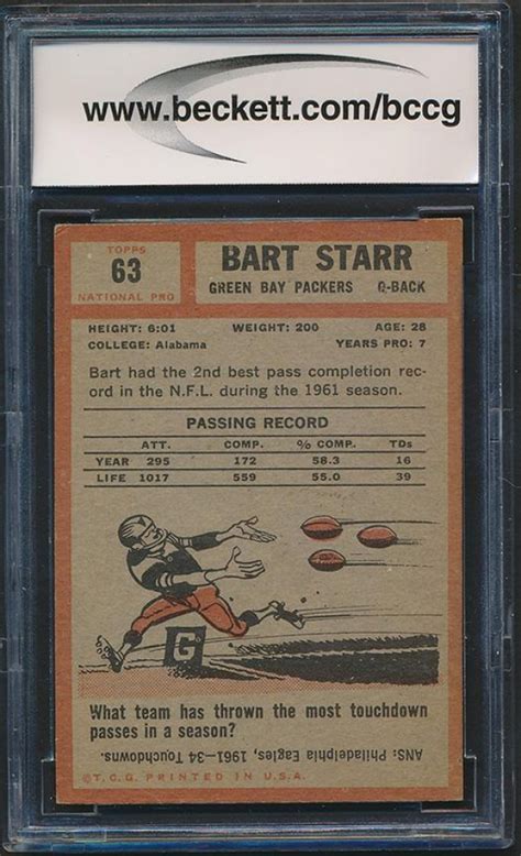 Bart Starr 1962 Topps 63 Sp Bccg 8 Pristine Auction