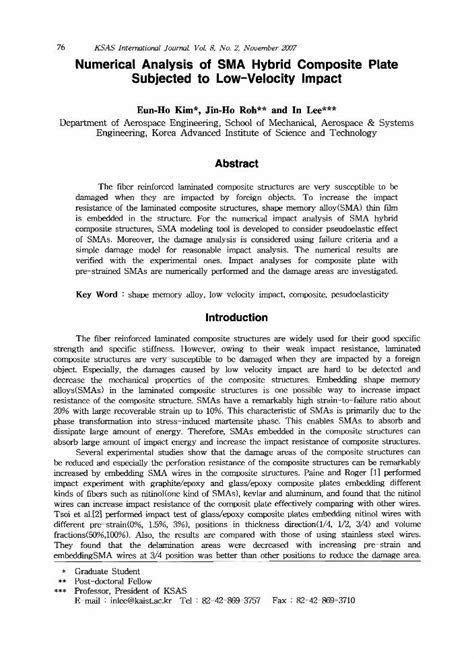 Pdf Numerical Analysis Of Sma Hybrid Composite Plate Subjected To Low Velocity Lmpact
