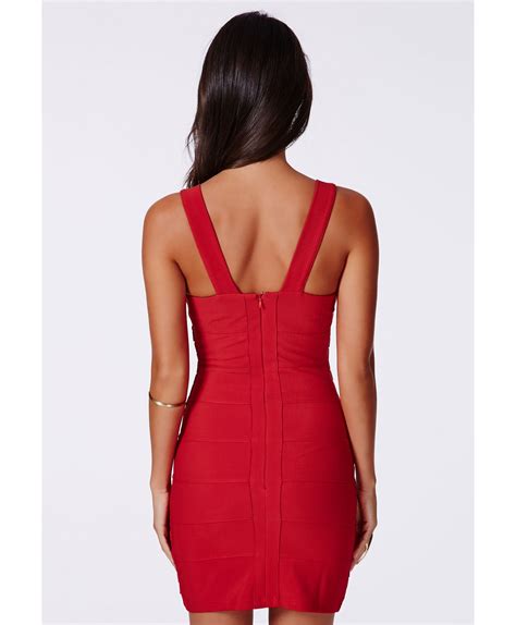 Missguided Leena Bandage Bodycon Dress In Red In Red Lyst