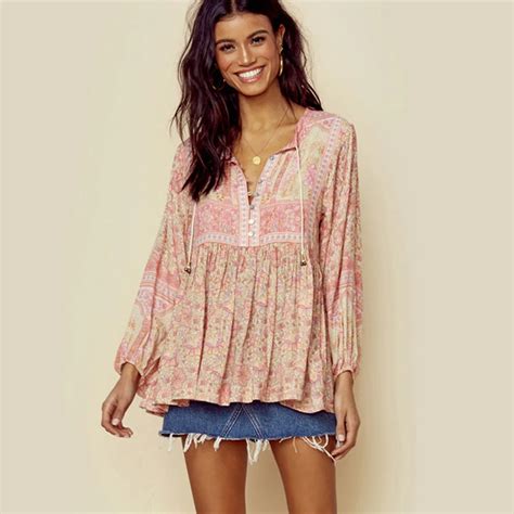 Teelynn Boho Blouse2019 Rayon Floral Print Summer Blouses Beach Wear O