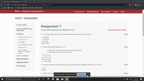 nptel introduction to operating system week 1 solutions youtube