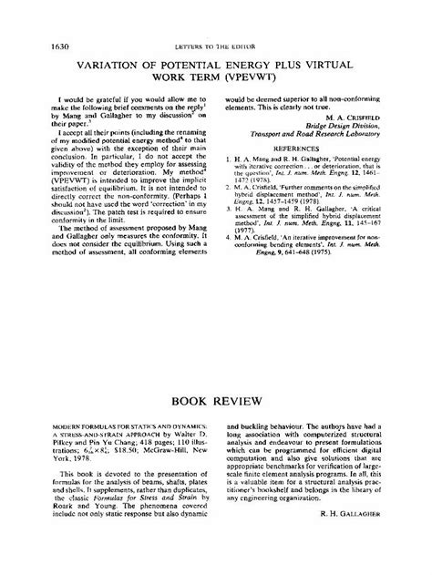 Pdf Modern Formulas For Statics And Dynamics A Stress And Strain Approach By Walter D Pilkey